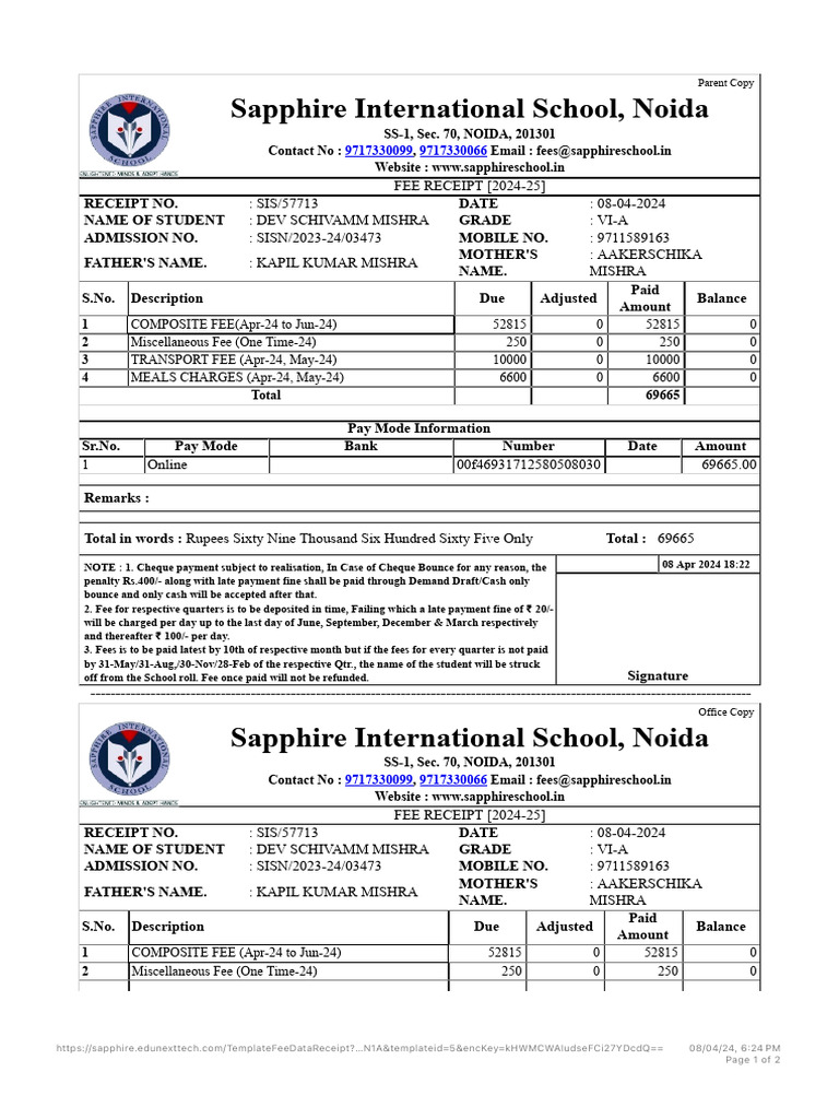 Fee-Receipt | PDF | Fee | Cheque