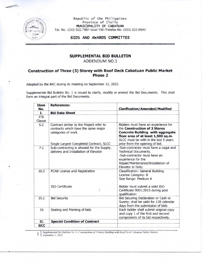 Supplemental Bid Bulletin No. 1 Construction of Three 3 Storey With ...