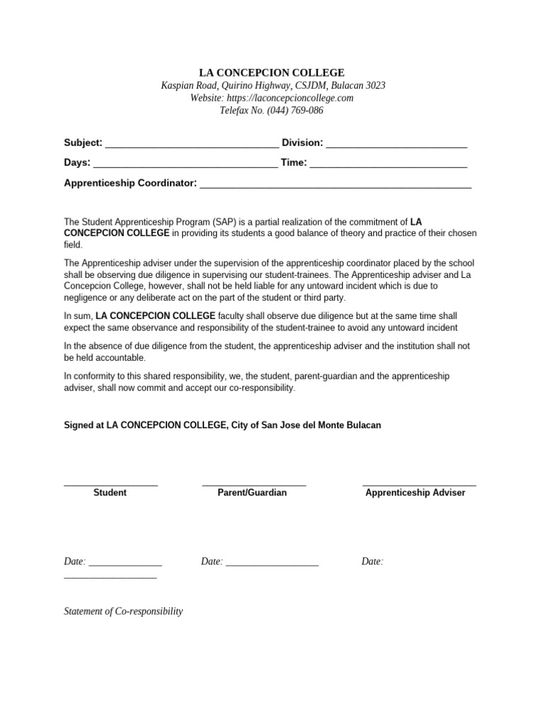 Student Apprenticeship Program Agreement | PDF