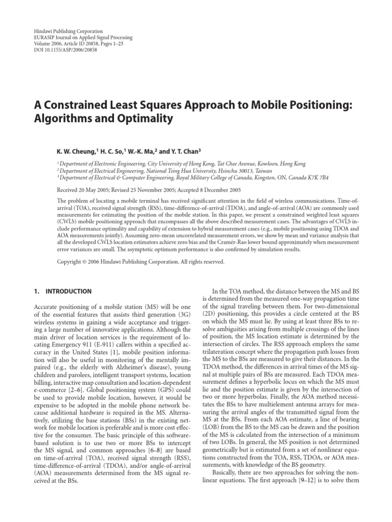 A Constrained Least Squares Approach To Mobile Positioning Algorithms