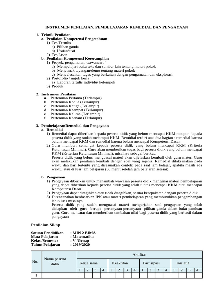 Instrumen Penilaian MTK | PDF