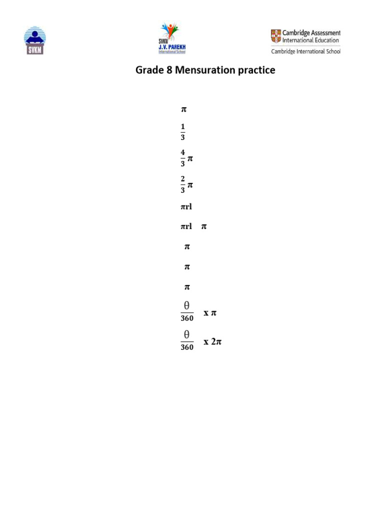 G8 Math Mensuration Practice | PDF | Area | Volume