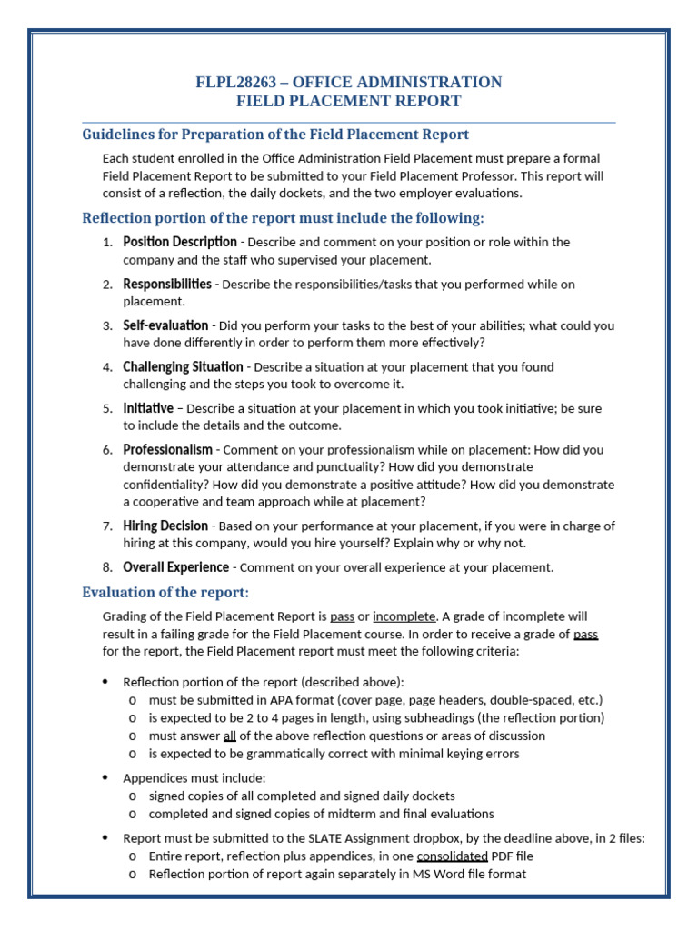 Field Placement Report Guidelines | PDF