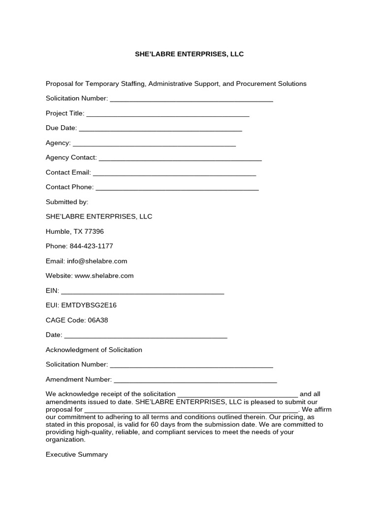 SHE'LABRE Proposal Packet | PDF | Consultant | Project Management