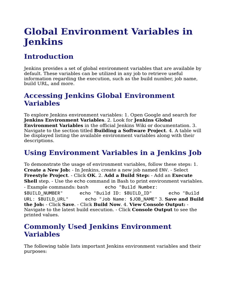 Jenkins Environment Variables Guide | PDF | Command Line Interface ...