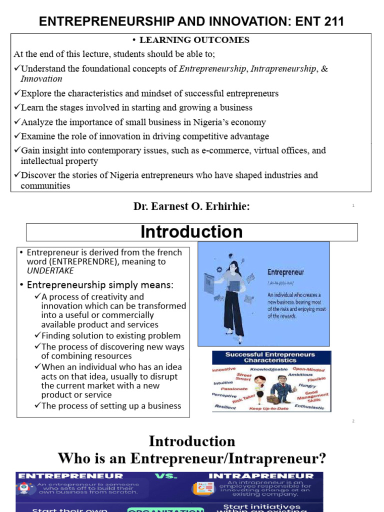 Dr. Earnest O. Erhirhie, EnT 211 | PDF | Entrepreneurship | Creativity