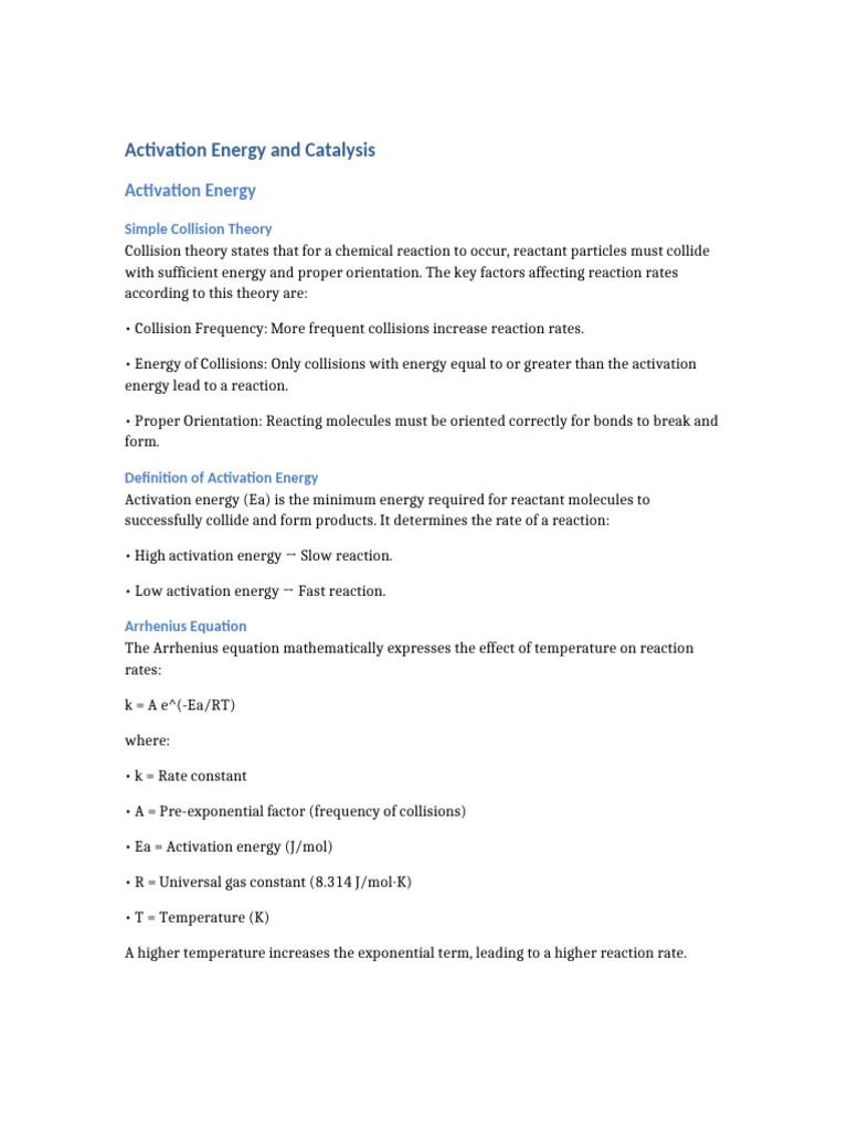 Activation Energy and Catalysis | PDF