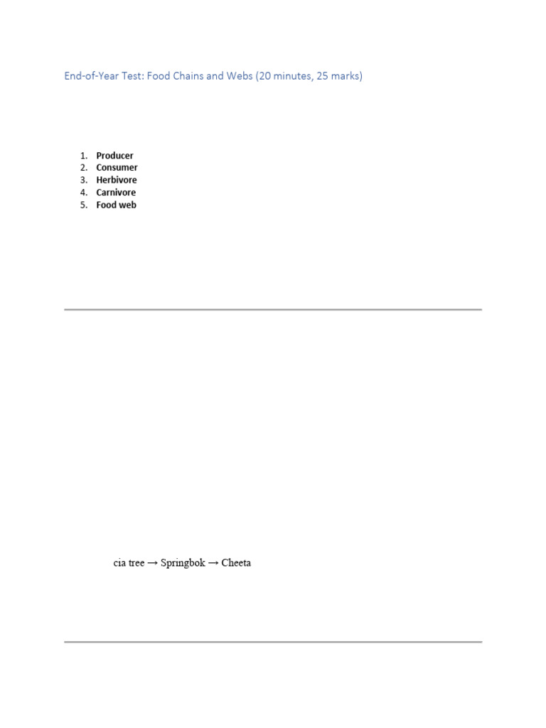 Food Chains and Webs Test Guide | PDF
