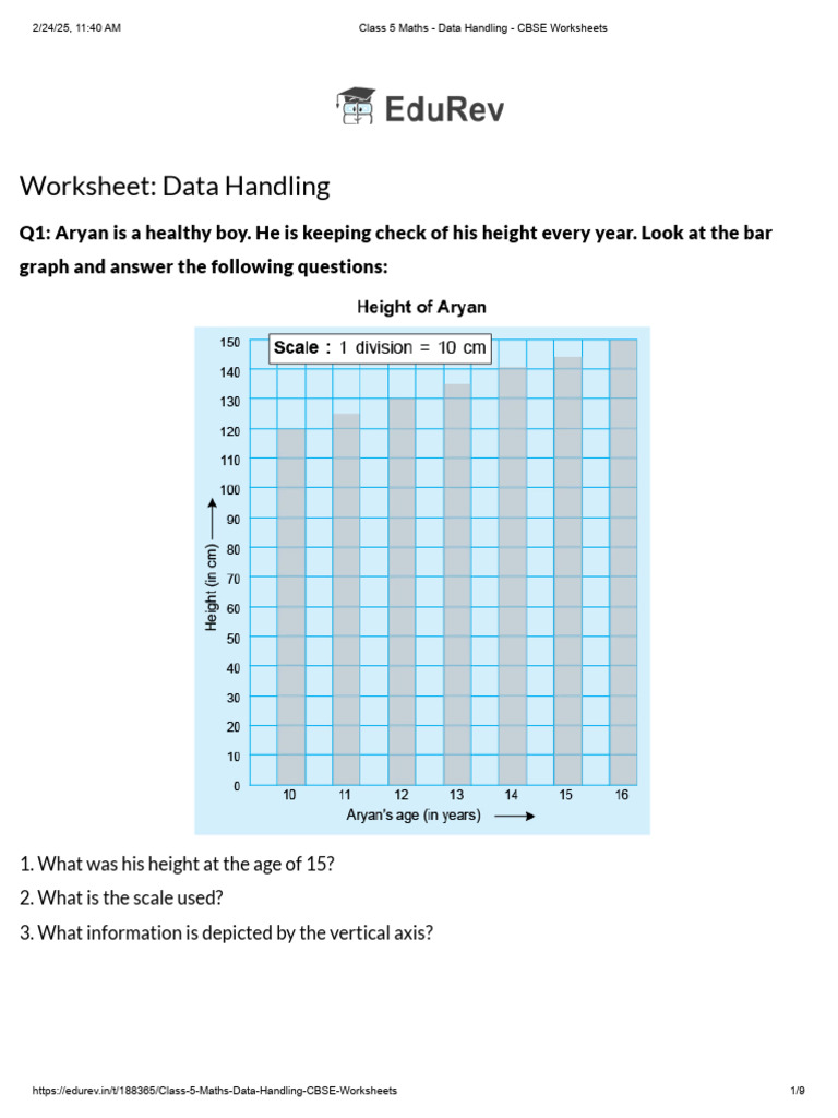 Class 5 Maths - Data Handling - CBSE Worksheets | PDF | Graph Theory ...