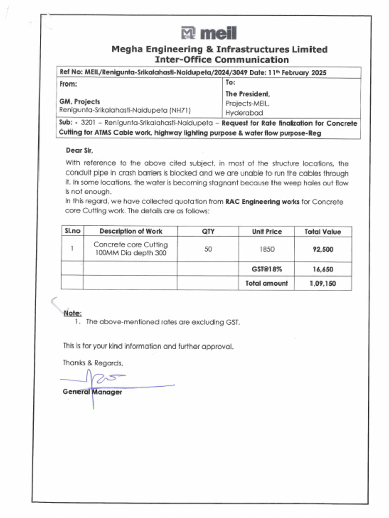 IOC-3049 Request For Rate Finalization For Concrete Cutting For ATMS ...