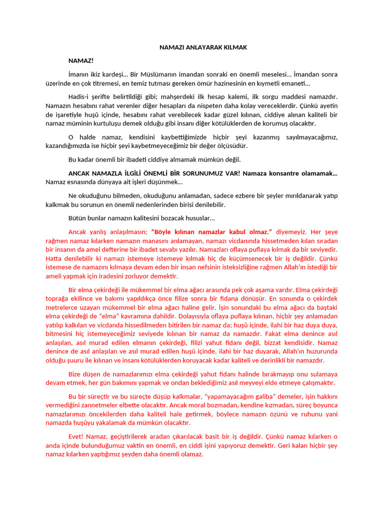 NAMAZI ANLAYARAK KILMAK (kısa) | PDF