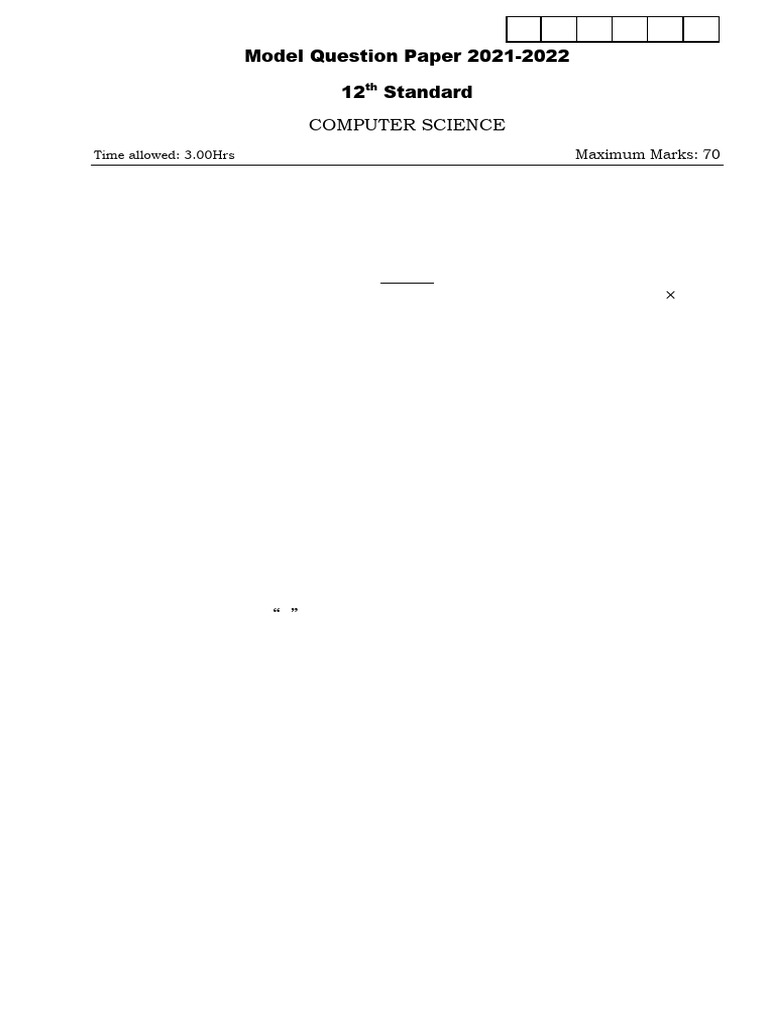 12th Computer Science EM - Question Paper Model For 2nd Revision Test ...
