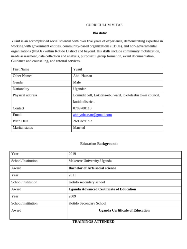 Yusuf Abdi Hassan's CV and Experience | PDF