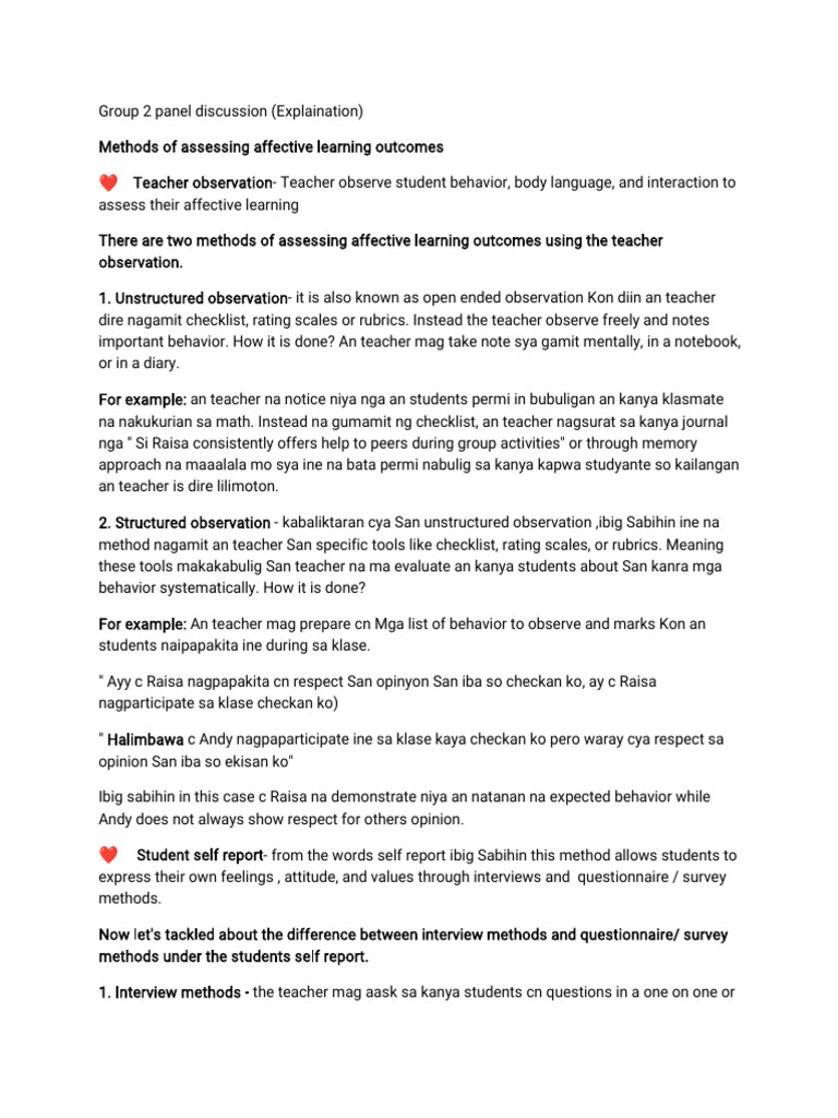 Affective Learning Assessment Methods | PDF | Self Report Study | Questionnaire