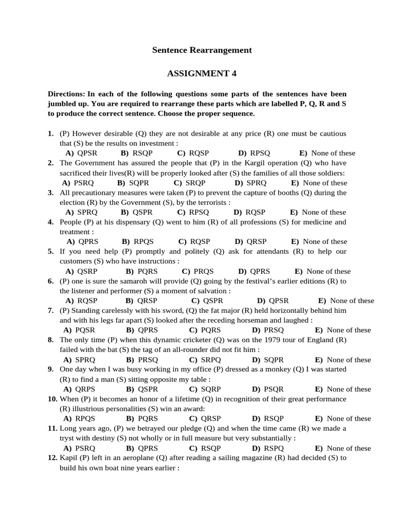 Sentence Rearrangement (Ass-4) | PDF