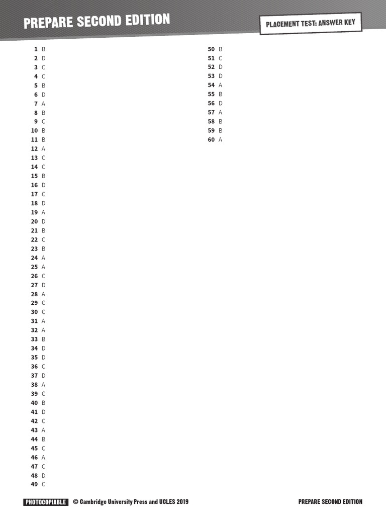 Placement Test Answer Key | PDF