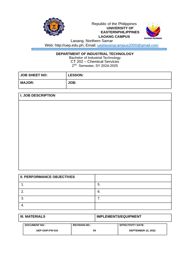 Industrial Technology Job Sheet Overview | PDF