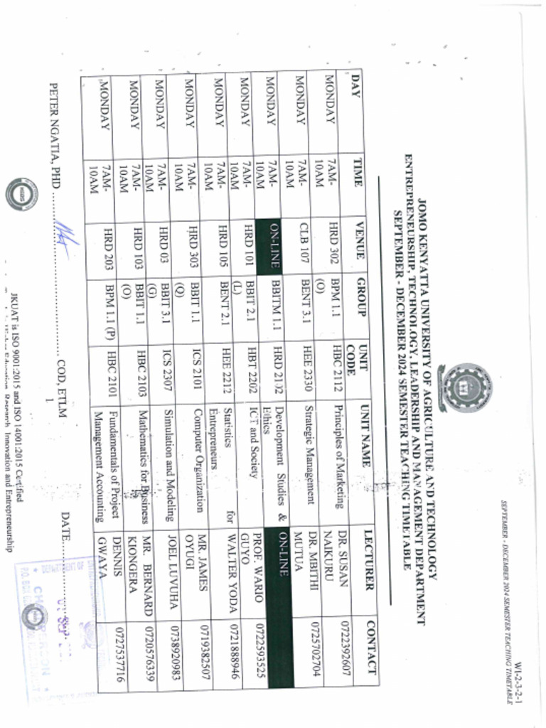 Sep-Dec 2024 Timetable | PDF
