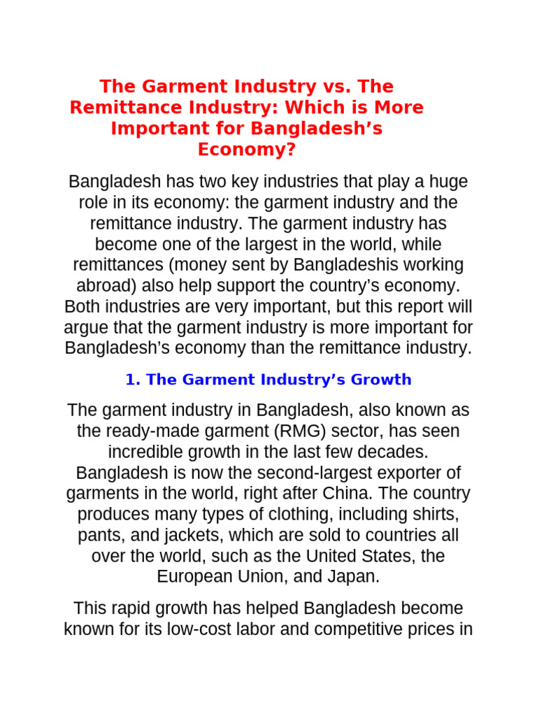 Garment vs. Remittance: Bangladesh's Economy | PDF | Remittance | Clothing