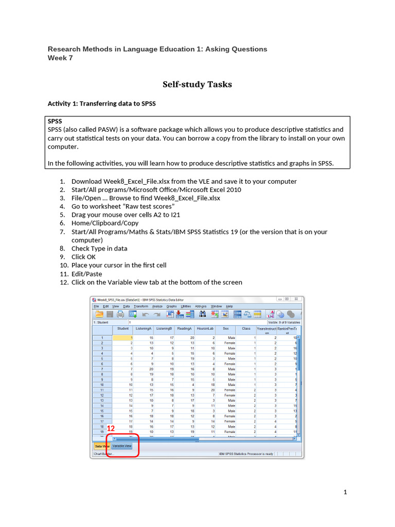 Week 7_Self-study activities | PDF | Spss | Mean