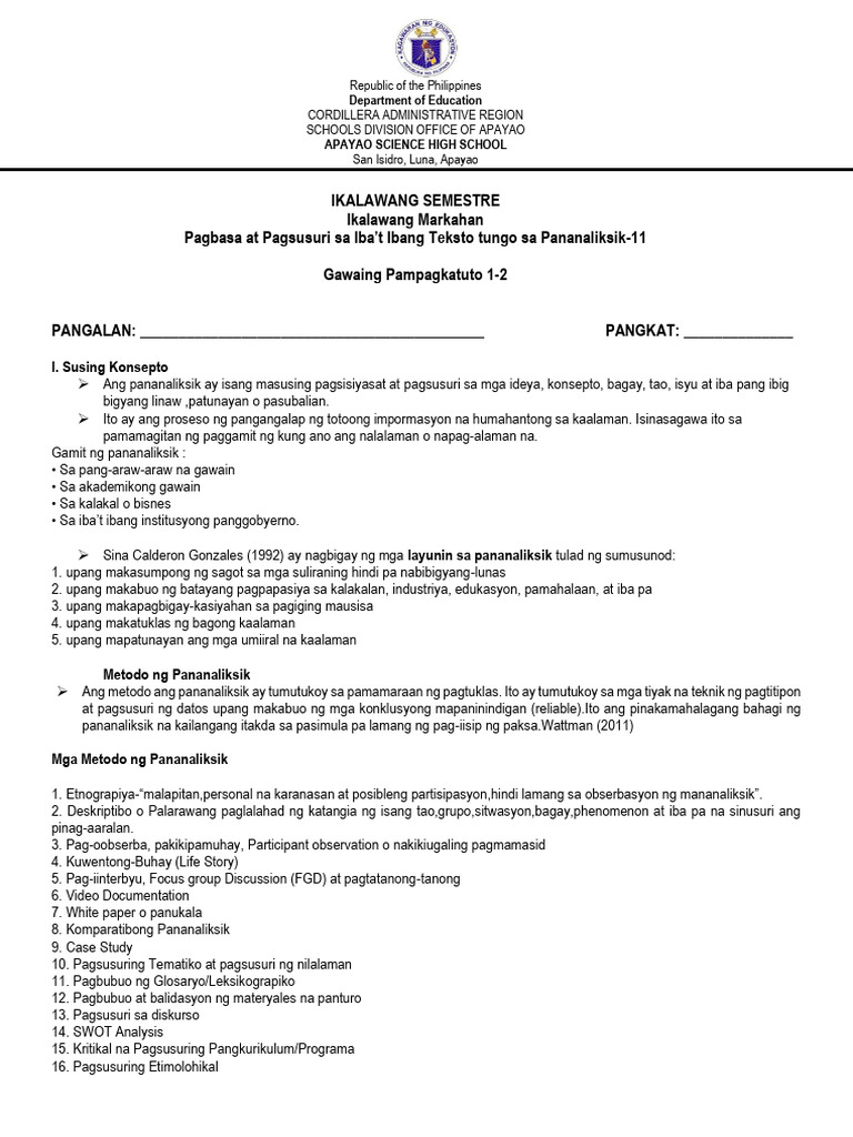 2ND-SEM-Q2-LAS-1-2 | PDF