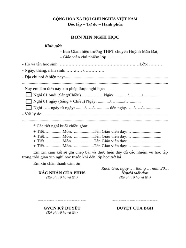 Mau Don Xin Phep Nghi Hoc | PDF