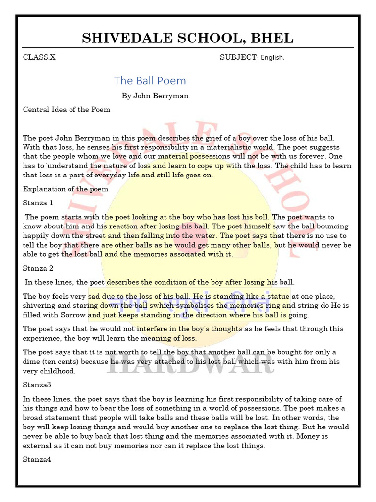 Analysis of "The Ball Poem" by Berryman | PDF | Poetry