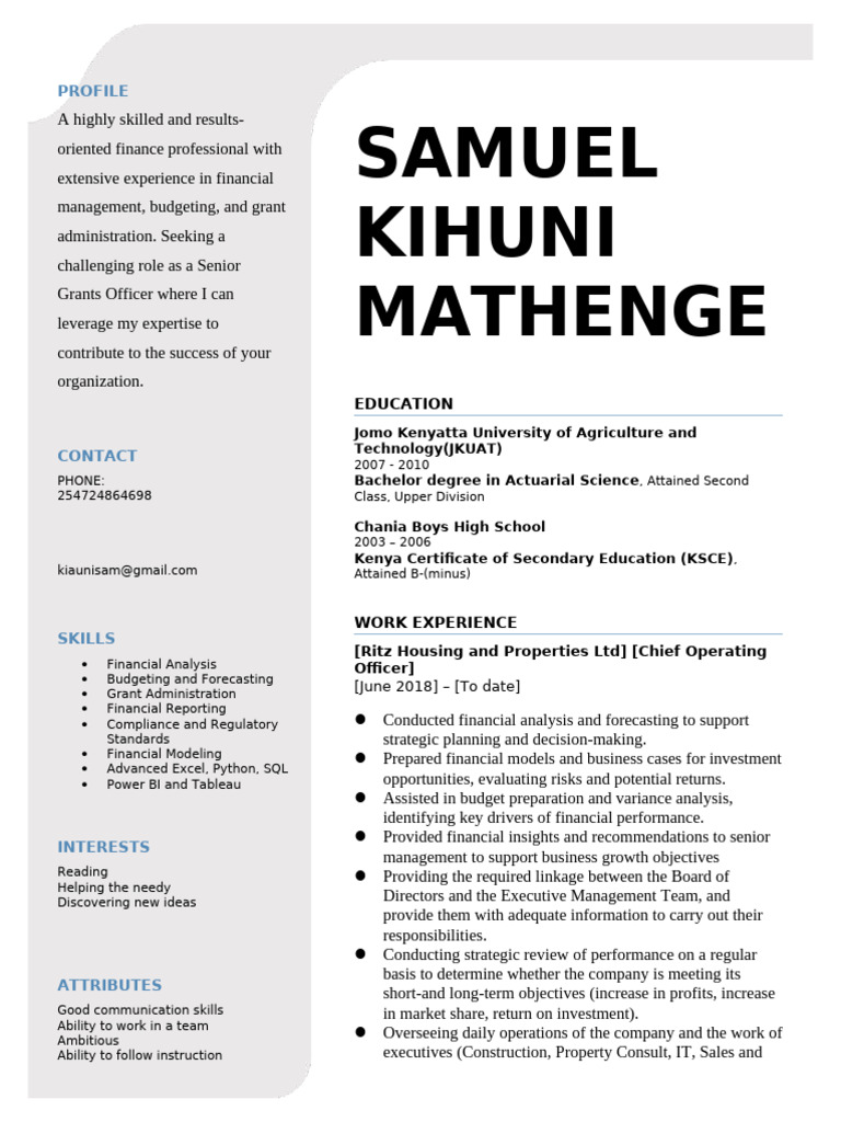 1Samuel Kihuni Mathenge CV (1) | PDF | Nairobi | Kenya