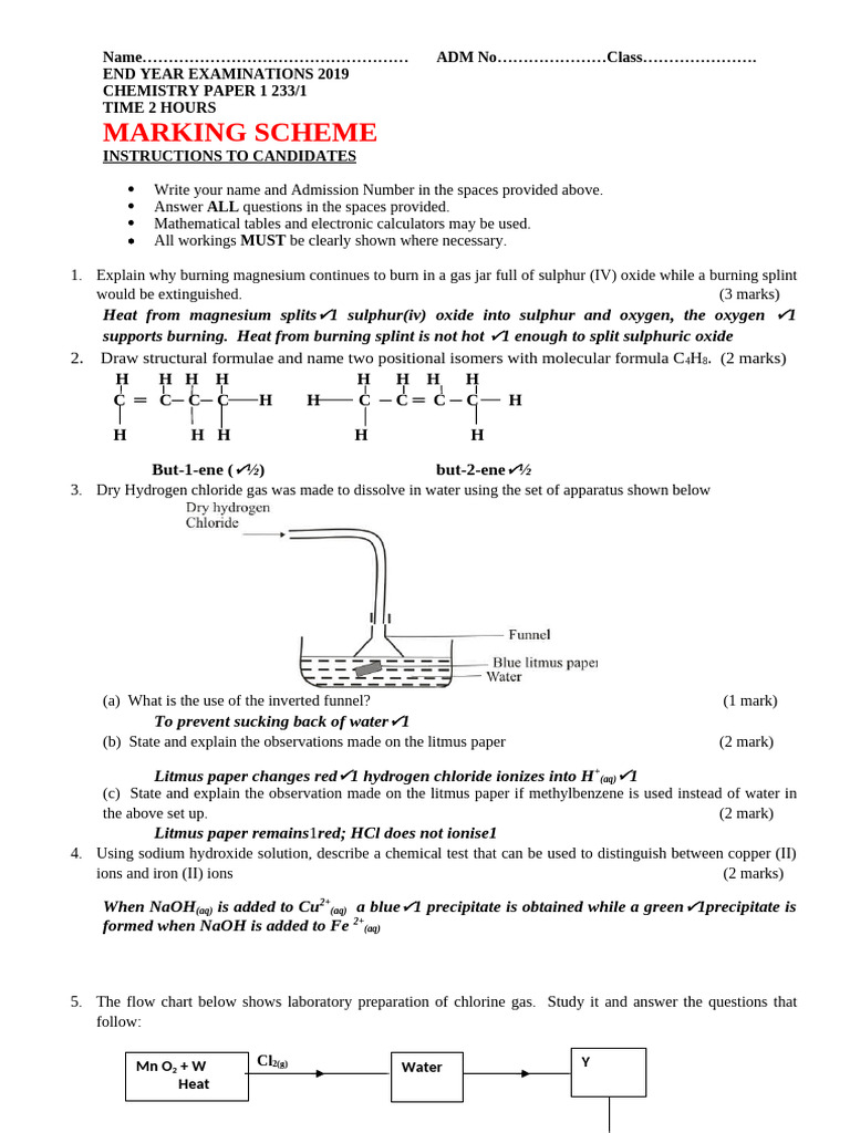 Chem Form 3 End of Year Exam 2019 P1 MS | PDF | Chemical Bond | Sodium ...