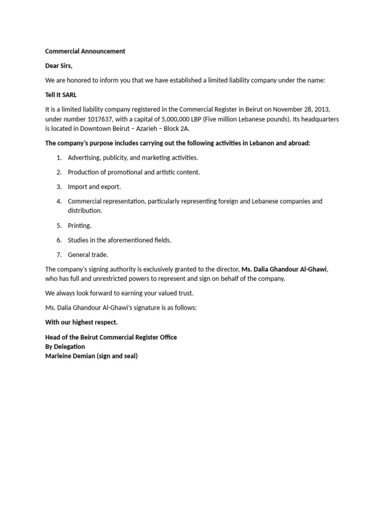 Tell It Commercial Announcement | PDF