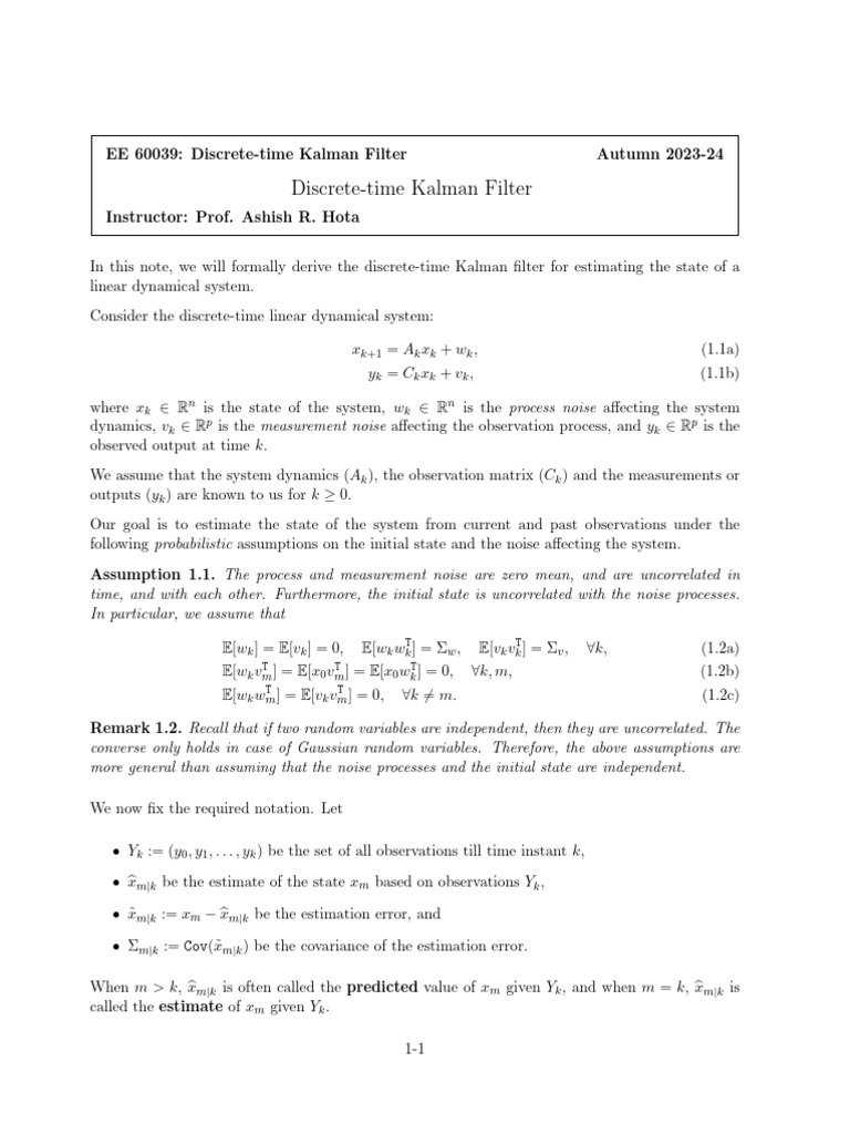 Kalman Filter Derivation 2023-11-08 15-05-45 | PDF | Kalman Filter | Mathematics