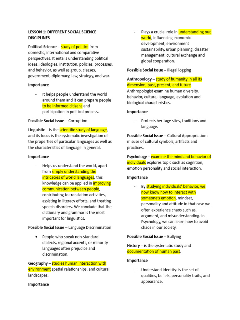 Overview of Social Science Disciplines | PDF | Anthropology | Science
