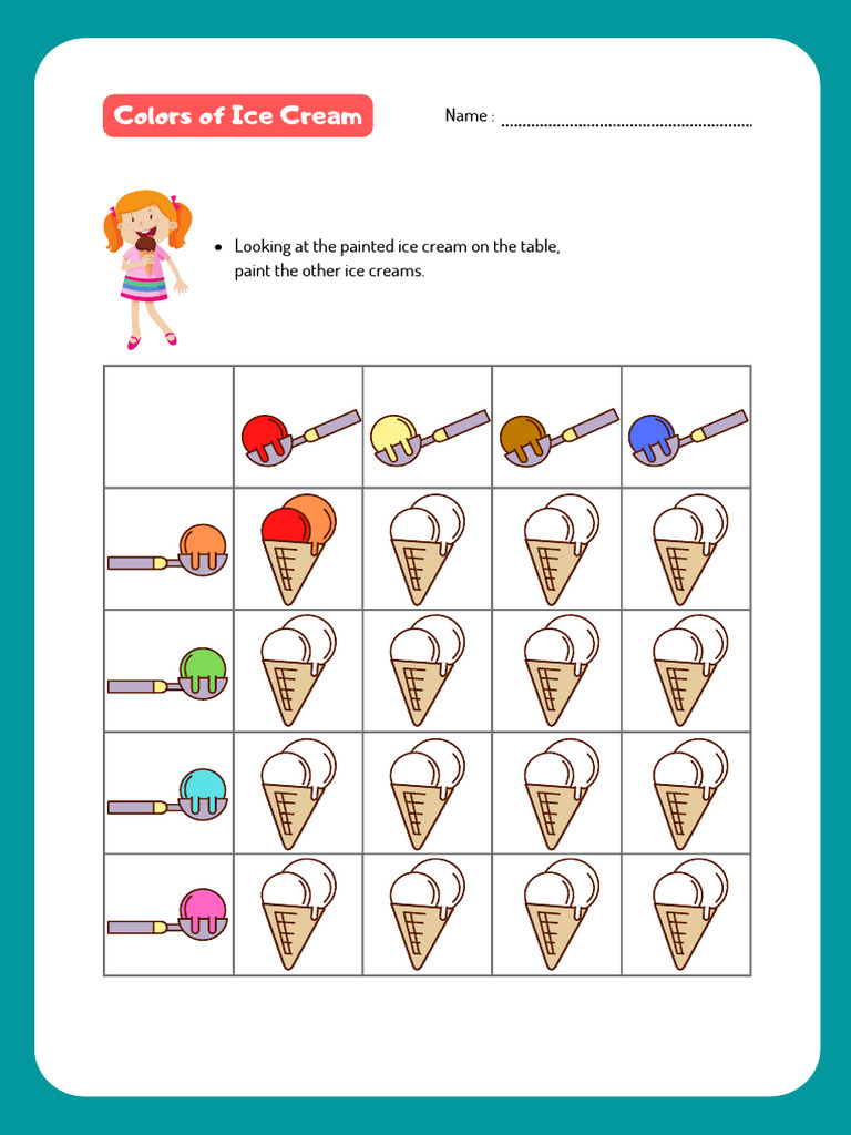 Ice Cream Colors Coding Worksheet Coloring Chart Activity | PDF