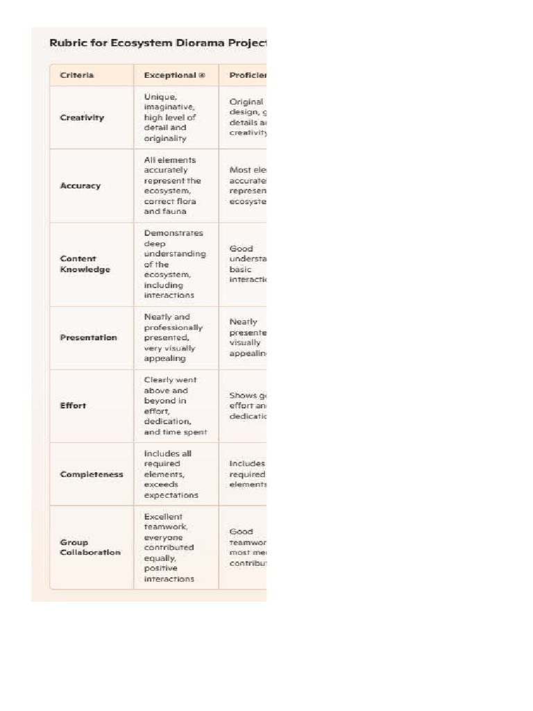 Rubrics for Ecocsystem Diorama Project | PDF