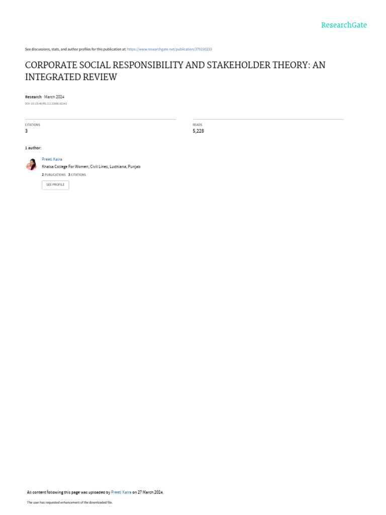 Corporate Social Responsibility and Stakeholder Theory | PDF ...