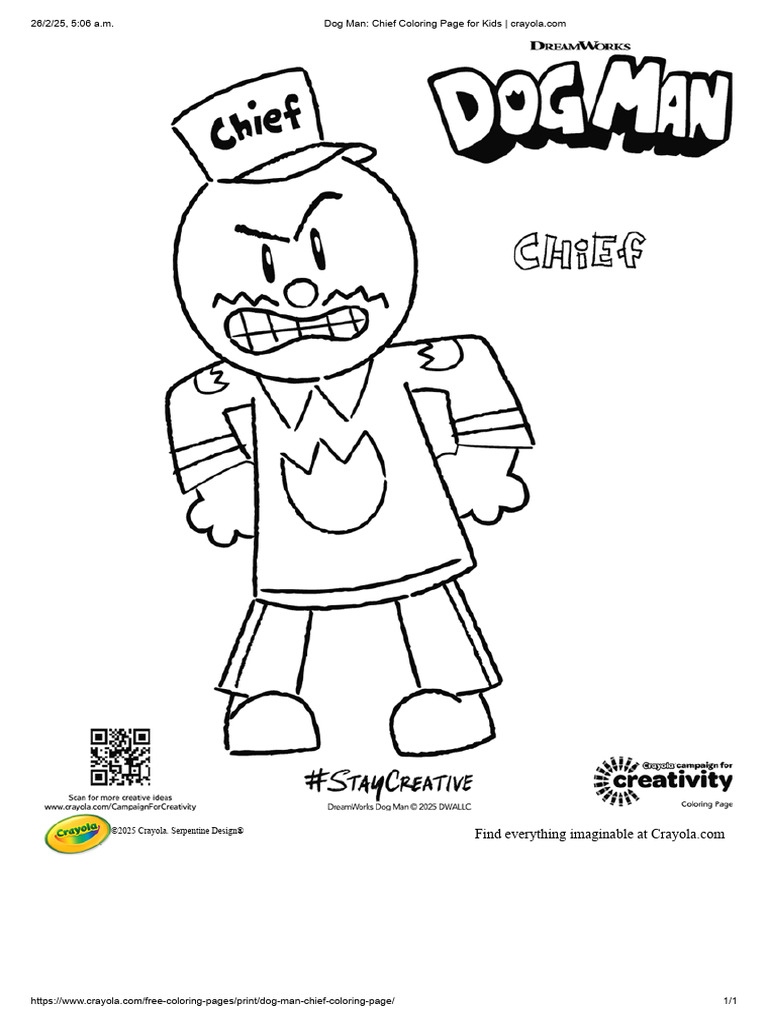 Dog Man - Chief Coloring Page For Kids | PDF