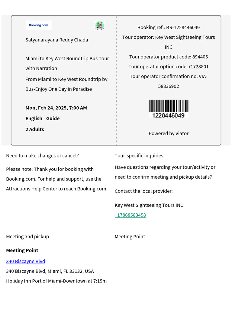 Miami To Keywest Round Trip Ticket | PDF | Hospitality Industry