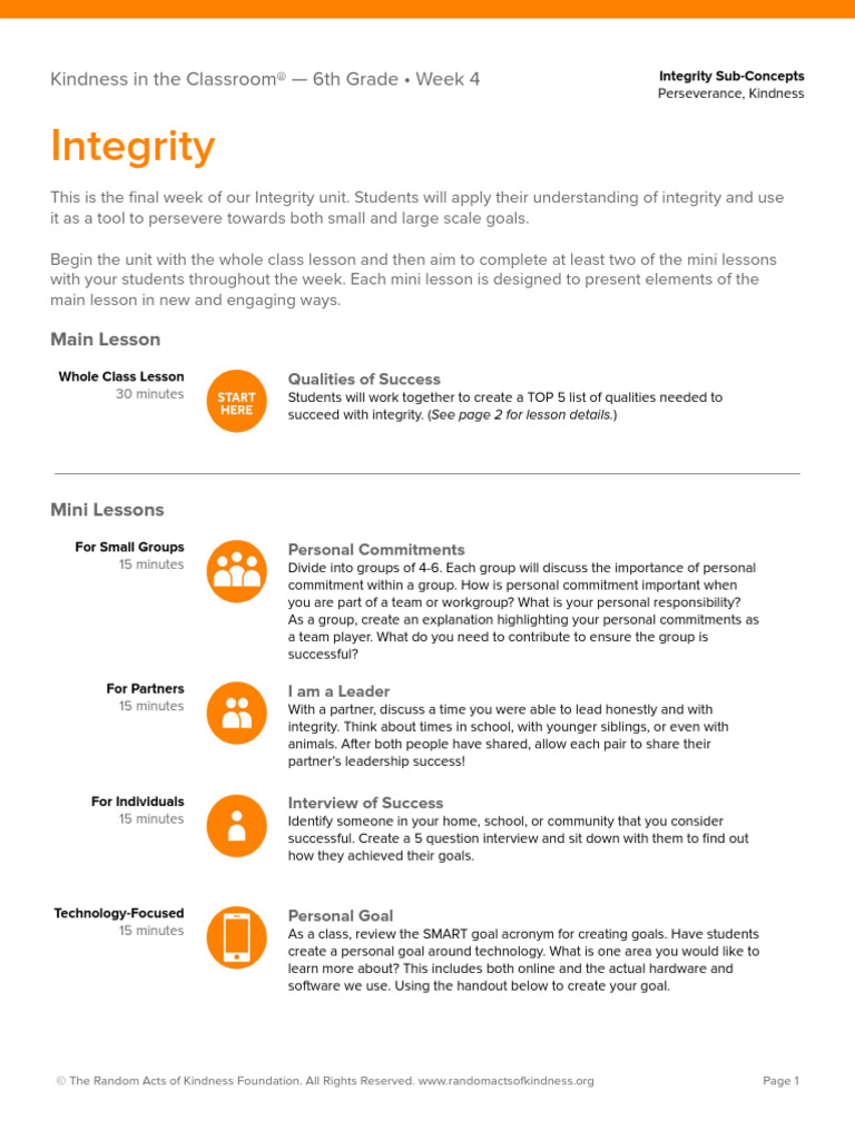 Grade 6 Integrity Lesson 4 Qualities of Success | PDF | Goal | Teachers