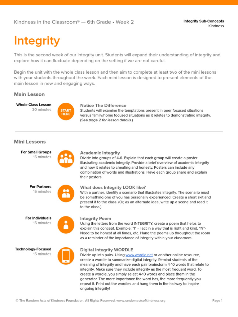 Grade 6 Integrity Lesson 2 Notice The Difference | PDF | Integrity ...