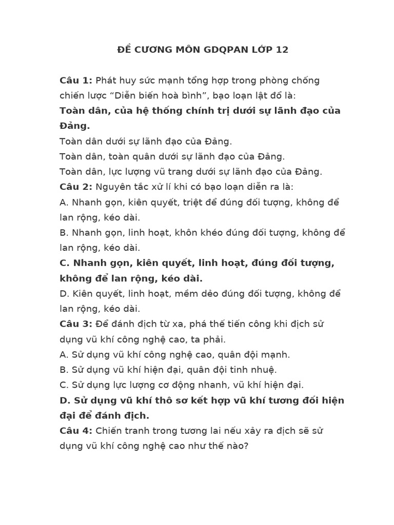 ĐỀ CƯƠNG GDQPAN-CUỐI KỲ | PDF