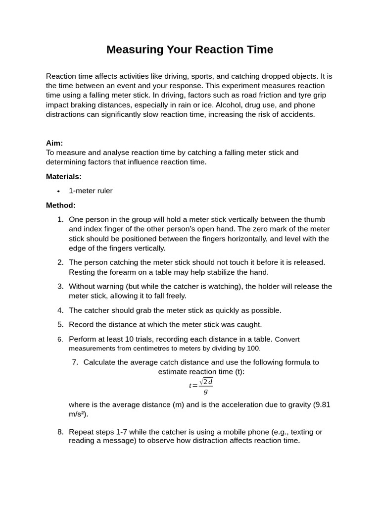 Measuring Your Reaction Time | PDF | Metre | Mental Chronometry