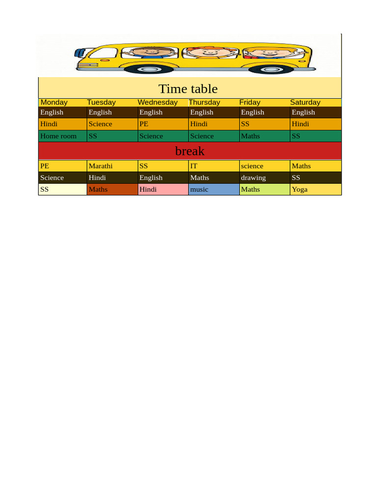 Weekly School Class Schedule | PDF