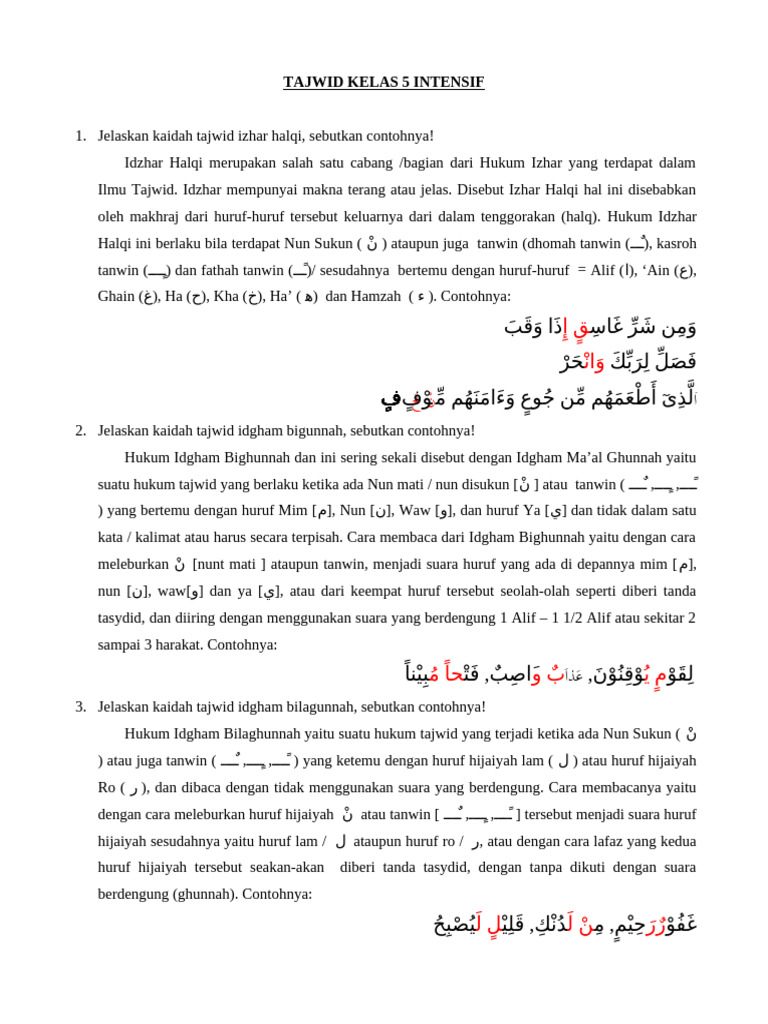 Tajwid Kelas 5 | PDF