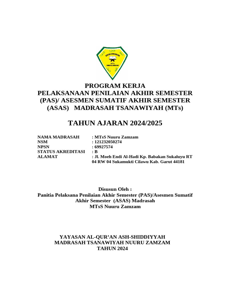 Program PAS 2024-2025 Ganjil | PDF