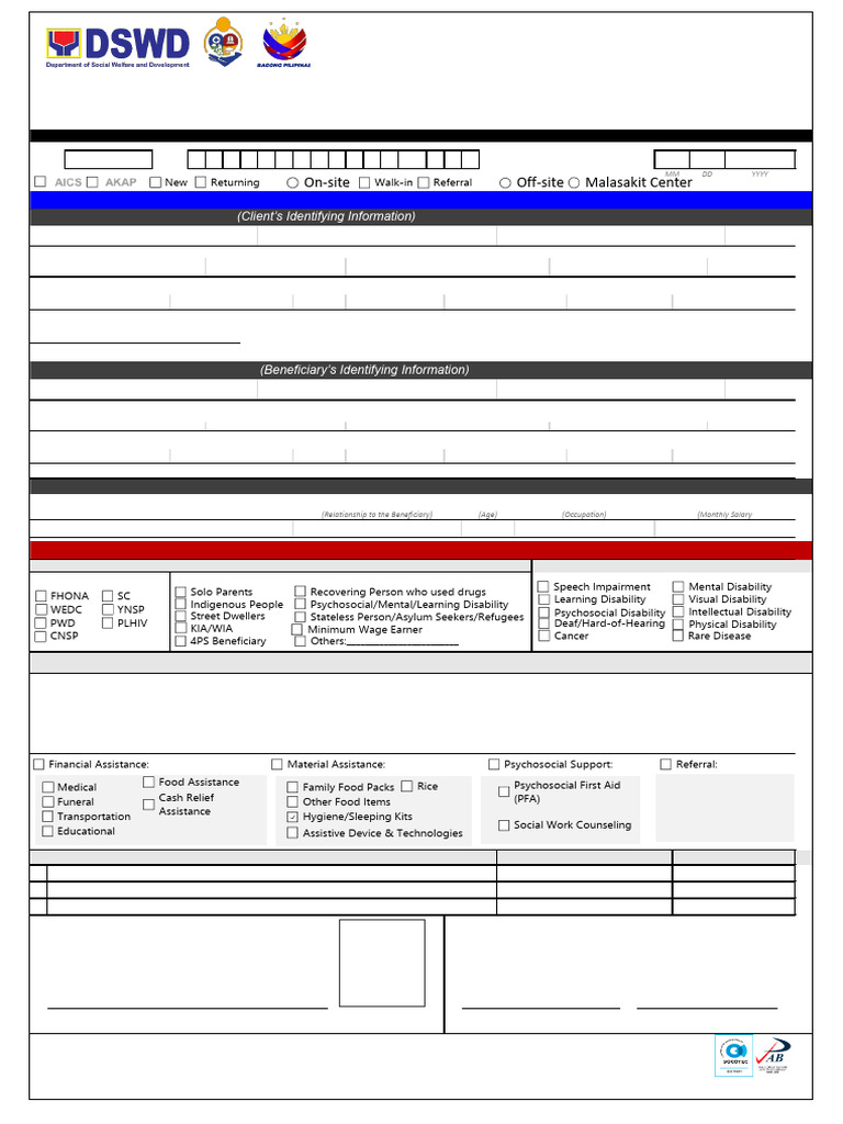 DSWD-General Intake Sheet | PDF | Disability | Psychosocial