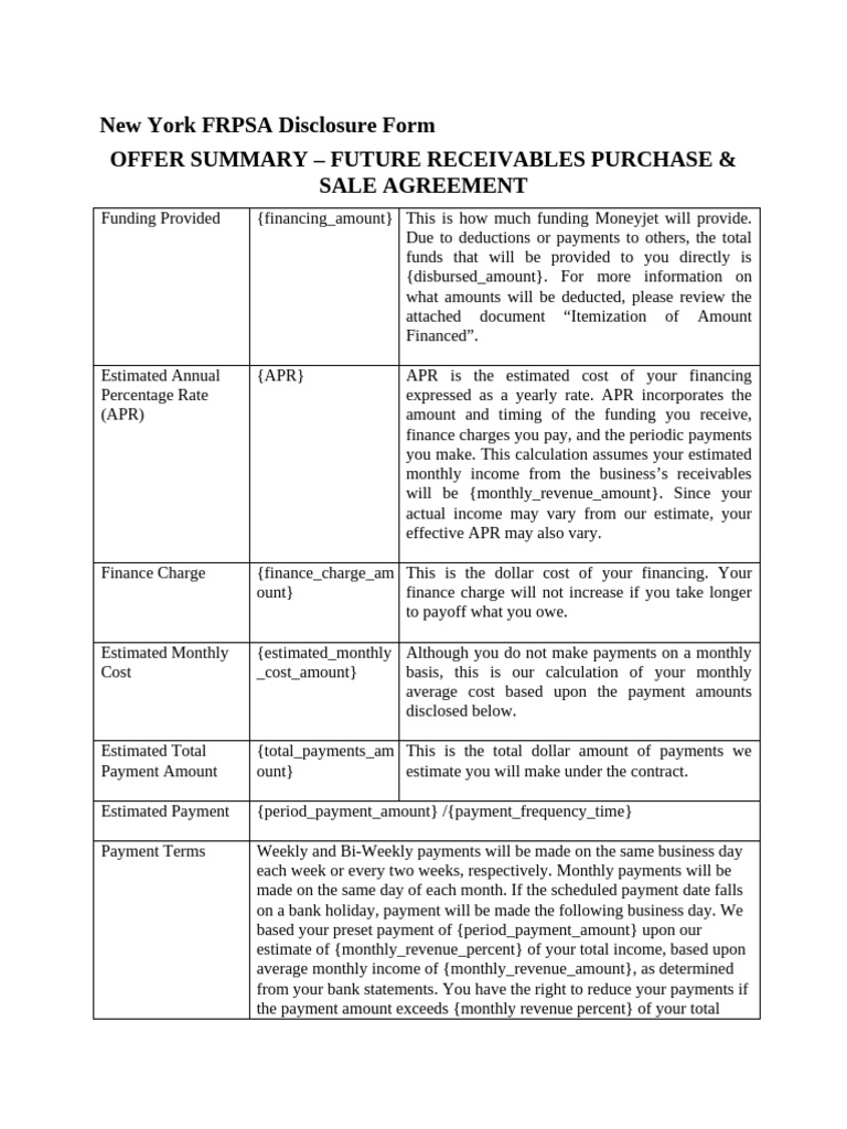 New York FRPSA Funding Disclosure | PDF | Annual Percentage Rate ...