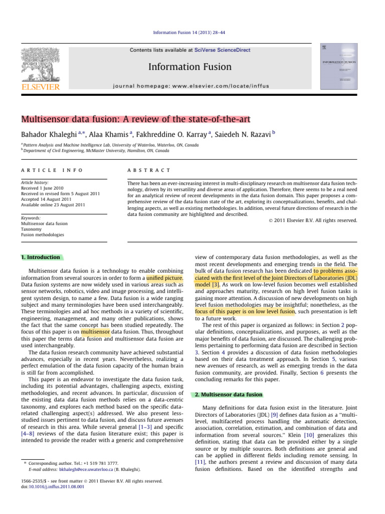 Multisensor Data Fusion Review | PDF | Data | Information