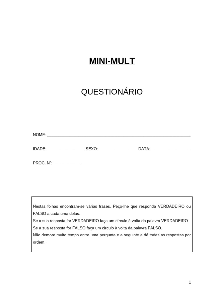 Mini-Mult-Questionário Atual | PDF