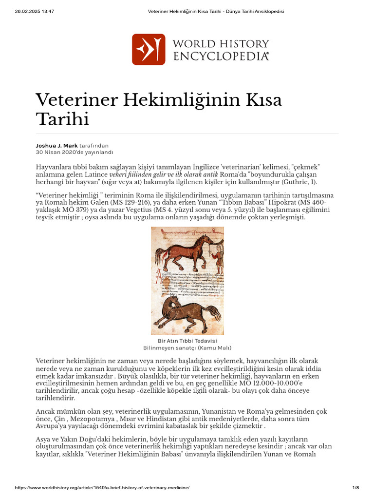 Veteriner Hekimliğinin Kısa Tarihi - Dünya Tarihi Ansiklopedisi | PDF