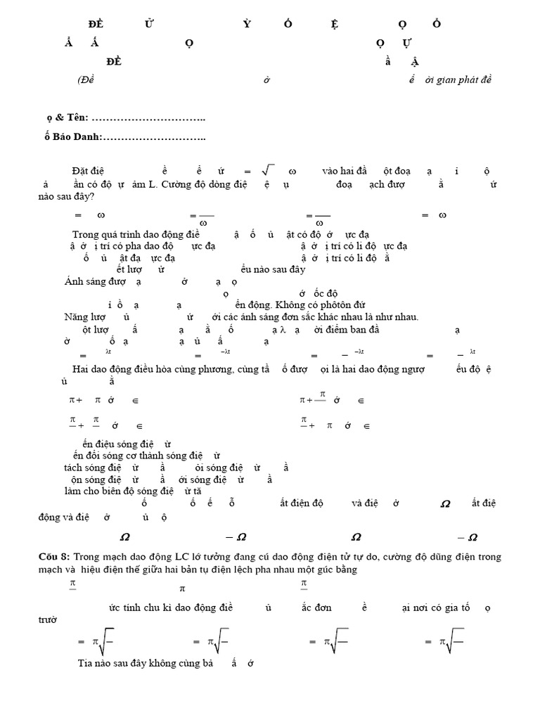 16. Đề thi thử TN THPT 2023 Môn Vật Lý DE 16 | PDF